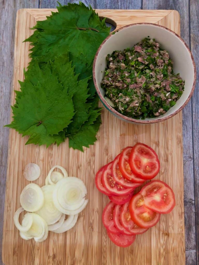 Meat Patties in Fresh Beautiful Grape Leaves - Palestine In A Dish